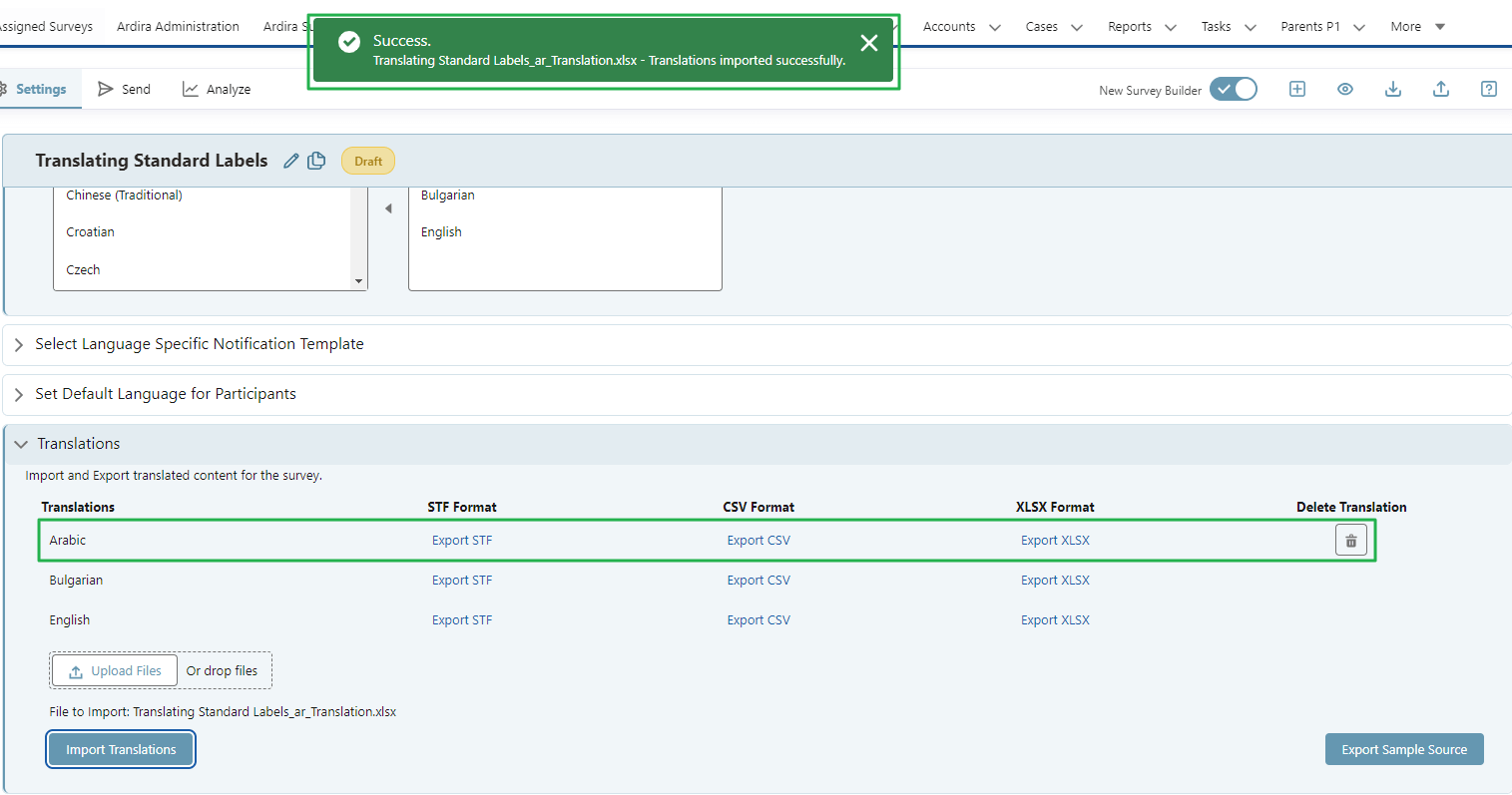 Translate Common Labels of Survey Using Survey Translation Files