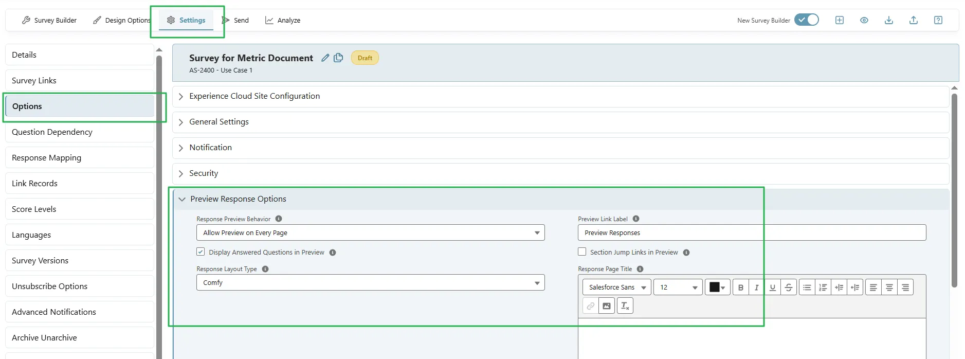 Configure ‘View Response’ and ‘Survey Result Report’