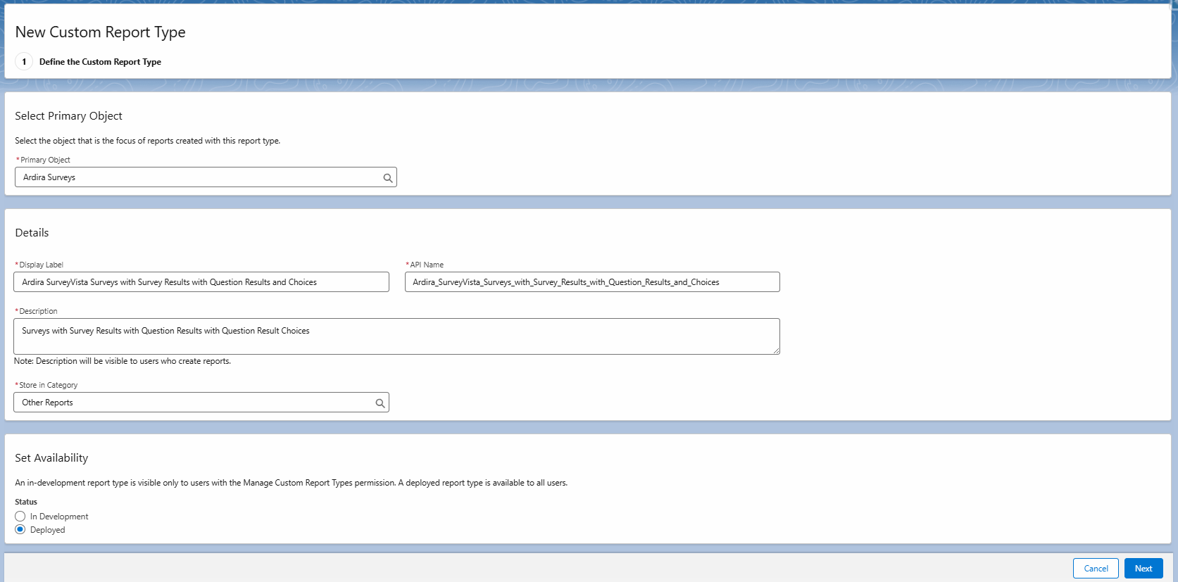 Building a Custom Report Type - SurveyVista