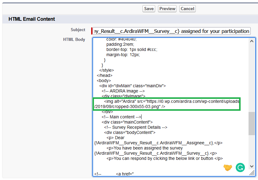 Create an Email Template and Email alert using SurveyVista object fields