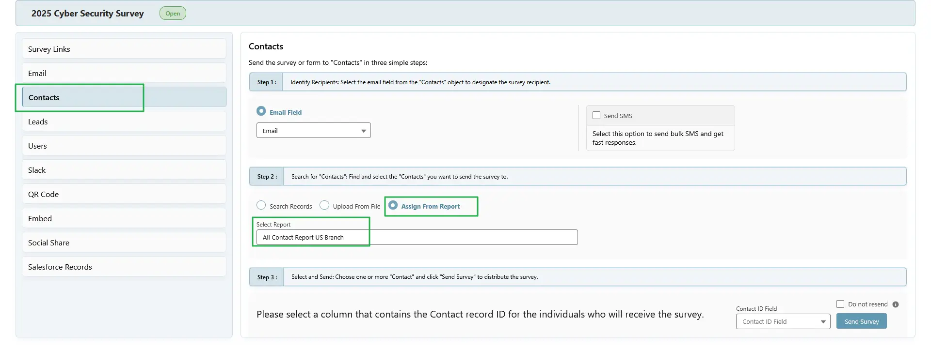Send Survey using Salesforce Report - SurveyVista