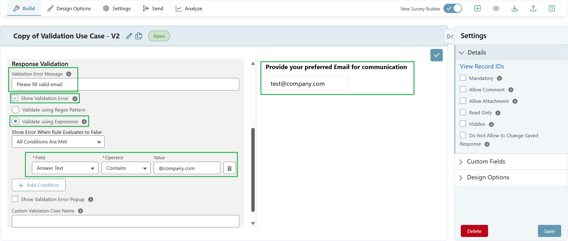 Configure Question Response Validation - SurveyVista