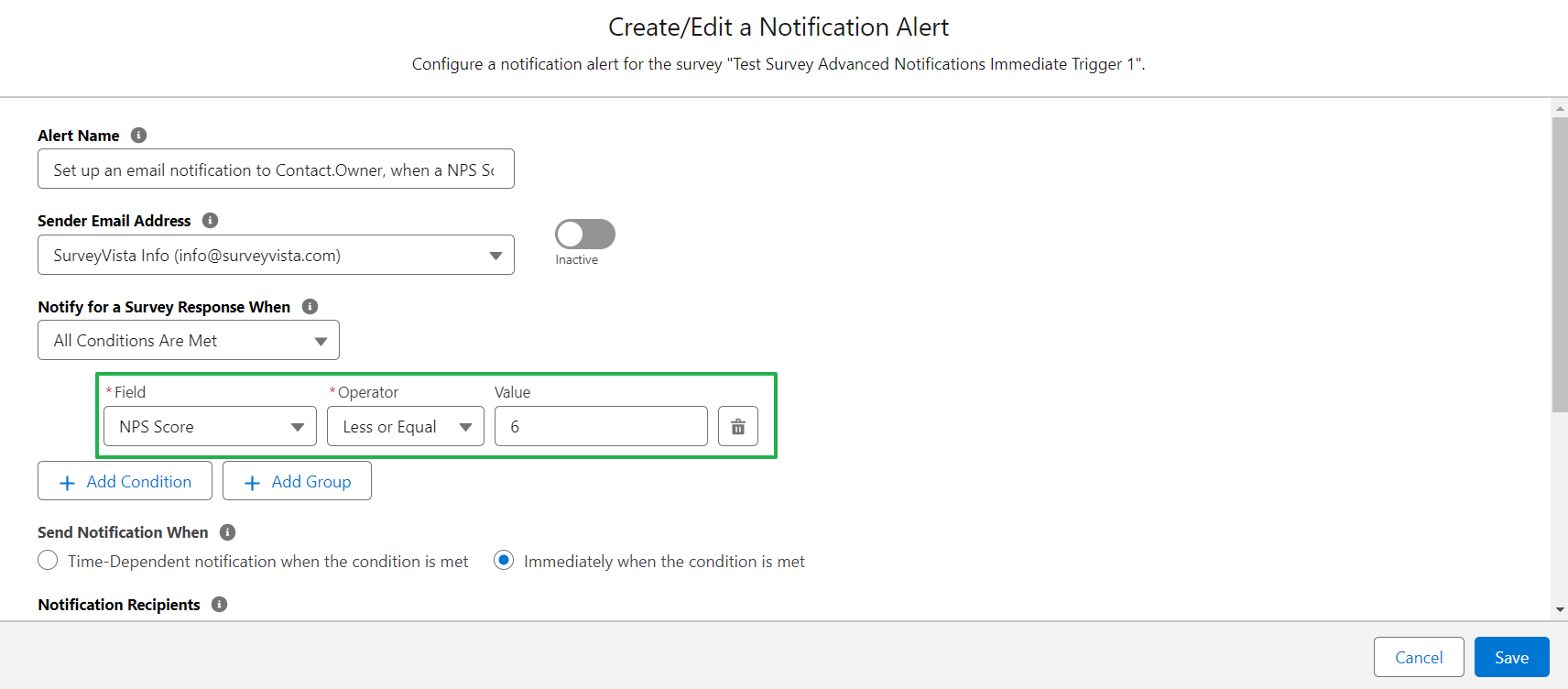 Configure personalized and detailed Alert Notifications - SurveyVista