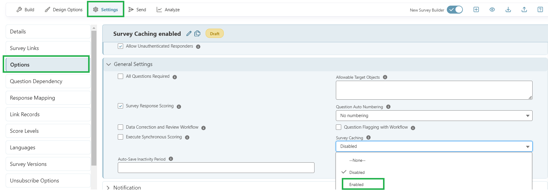 Survey Caching Feature Surveyvista