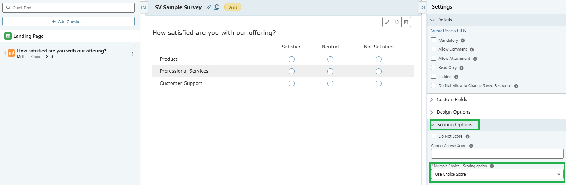 Question and Survey Score Calculation - SurveyVista