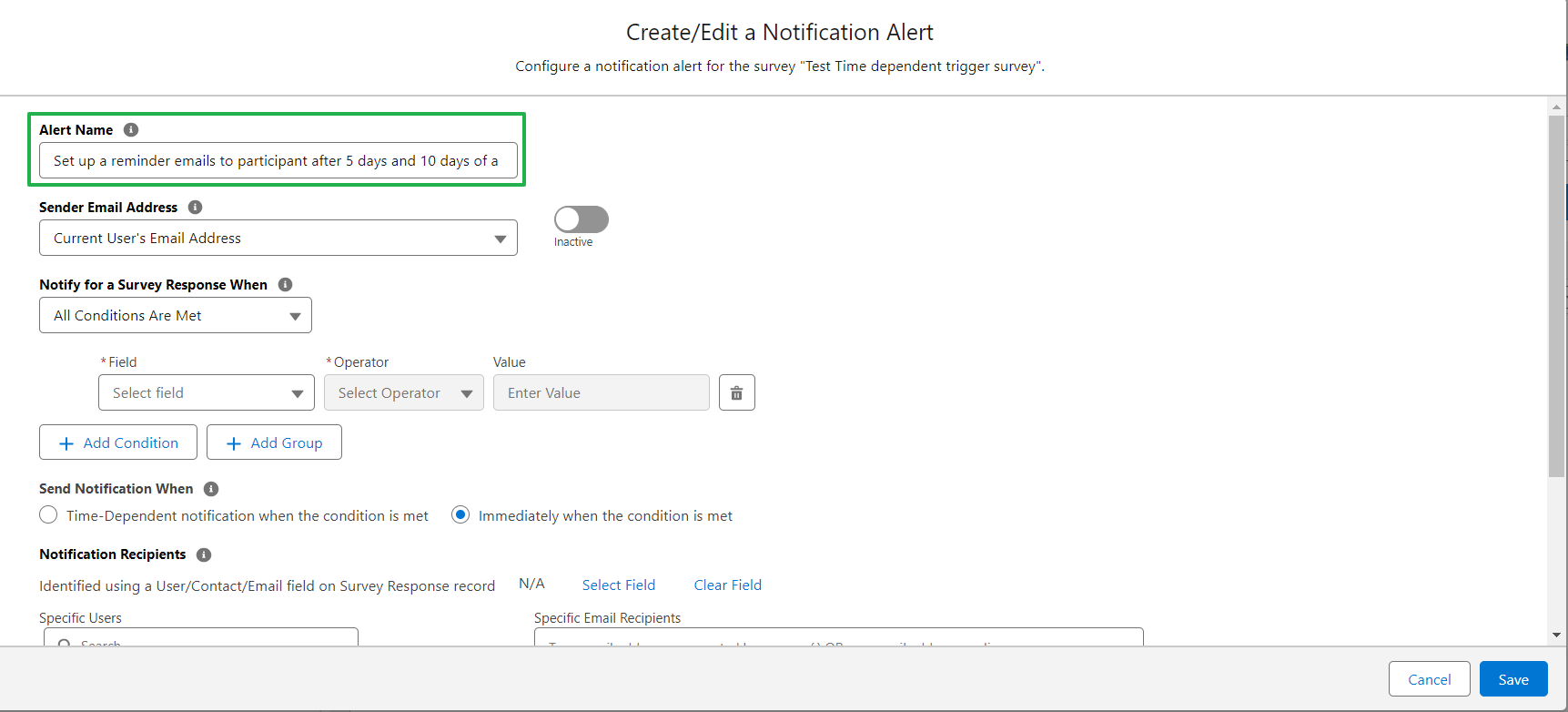 Configure personalized and detailed Alert Notifications - SurveyVista