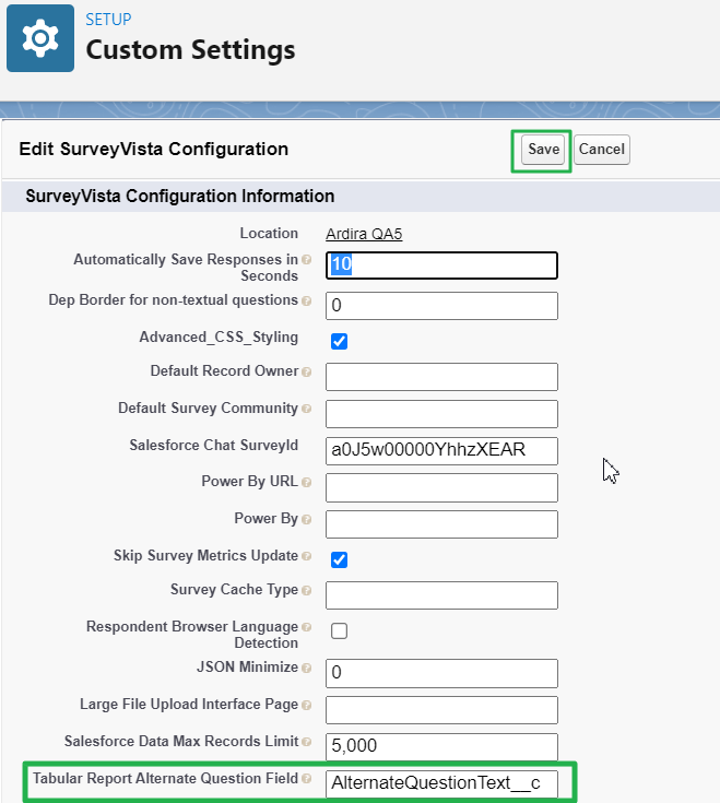 Configure alternate Question Text in Survey Metrics - SurveyVista