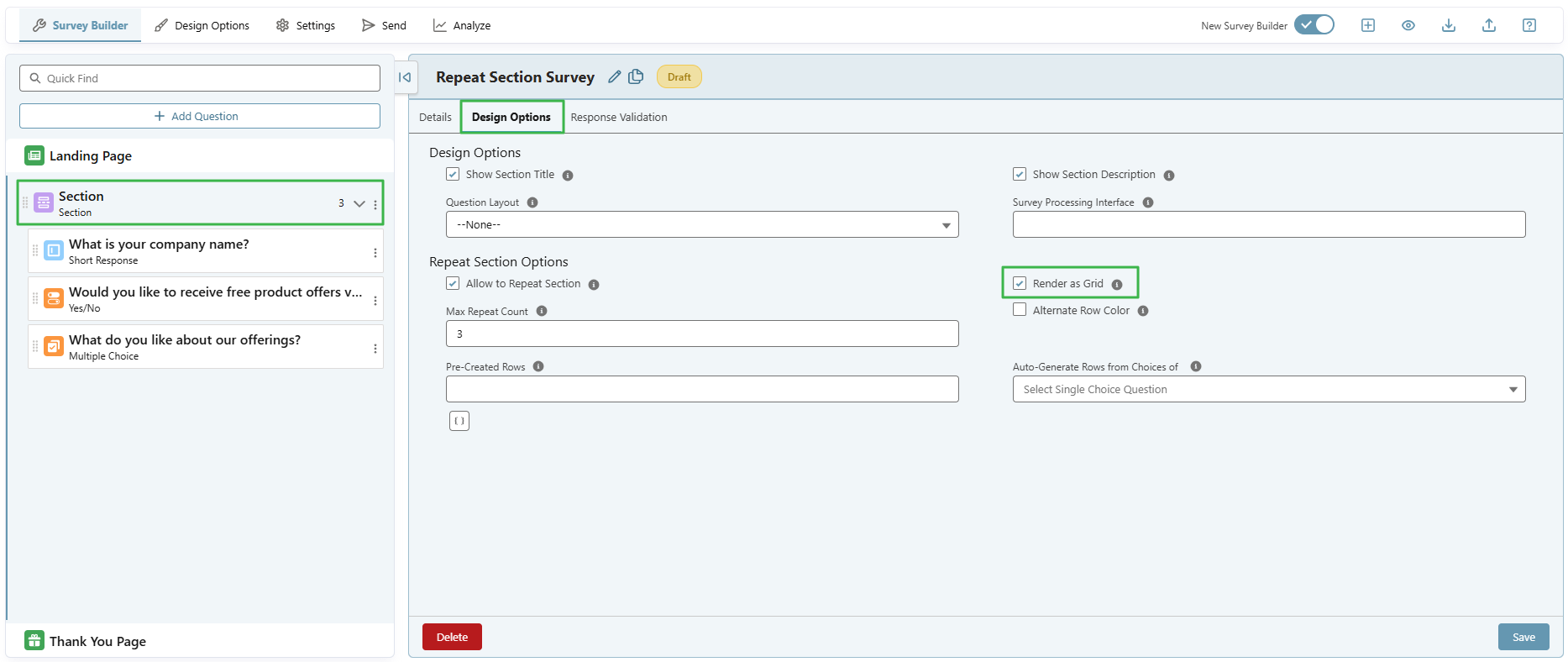 Allow to Repeat Section - SurveyVista
