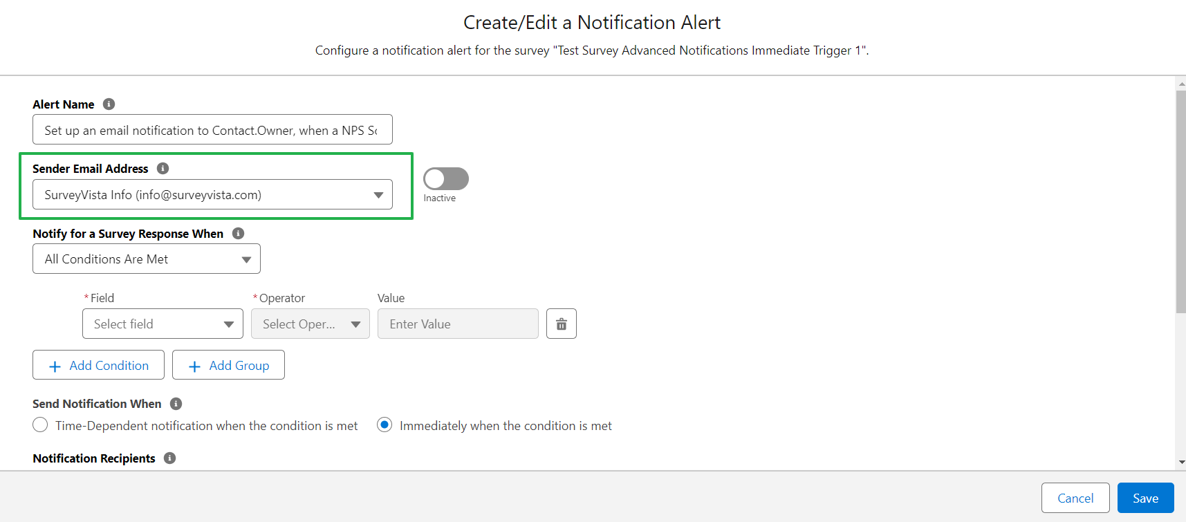 Configure personalized and detailed Alert Notifications - SurveyVista