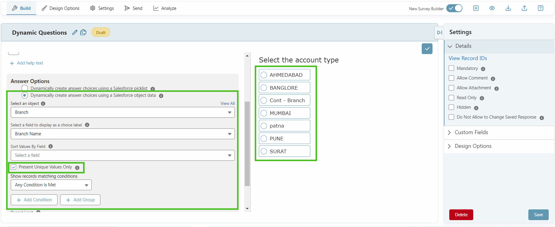 Salesforce Data – Single Choice (previously known as Radio – Using Salesforce Data)