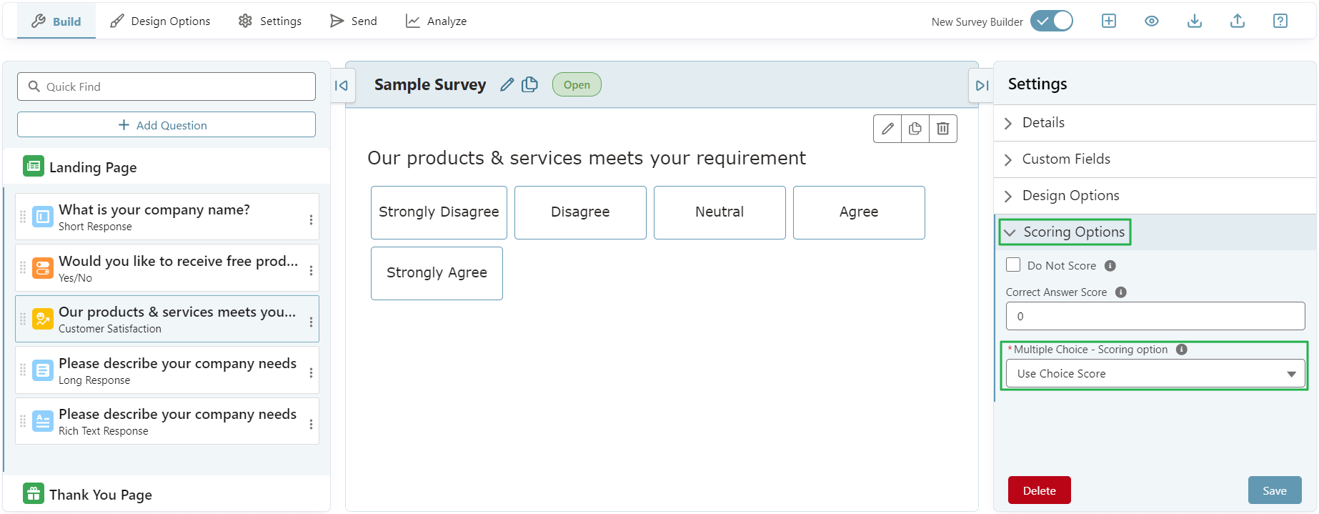 Question and Survey Score Calculation - SurveyVista