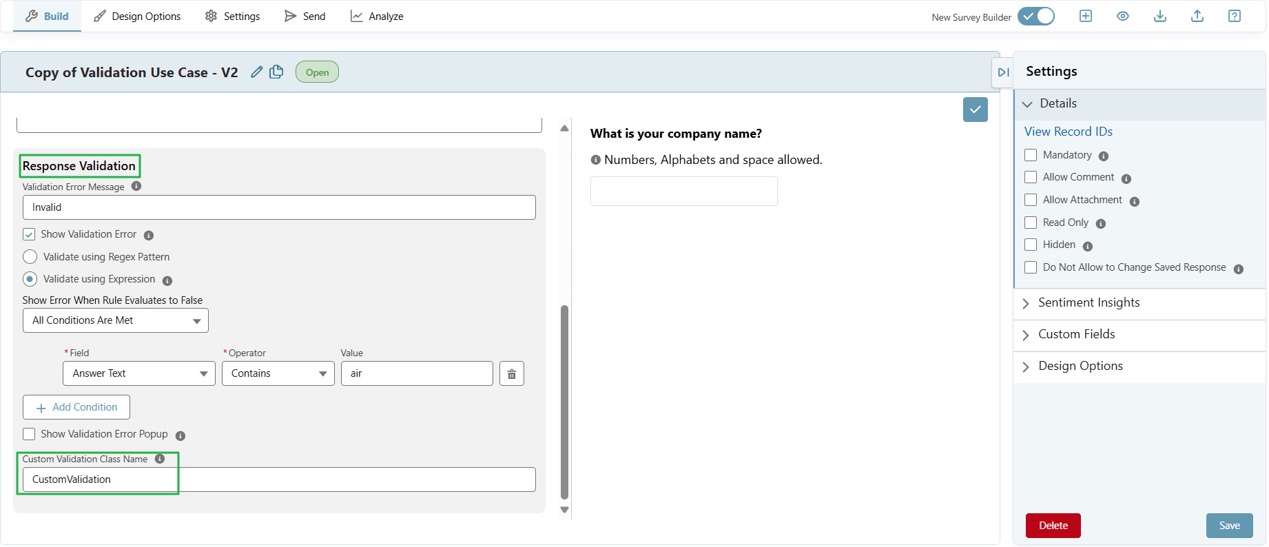 Configure Question Response Validation - SurveyVista