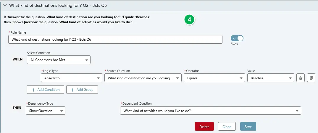 Use case of ‘Branch Rule’ dependency with multiple questions and ...