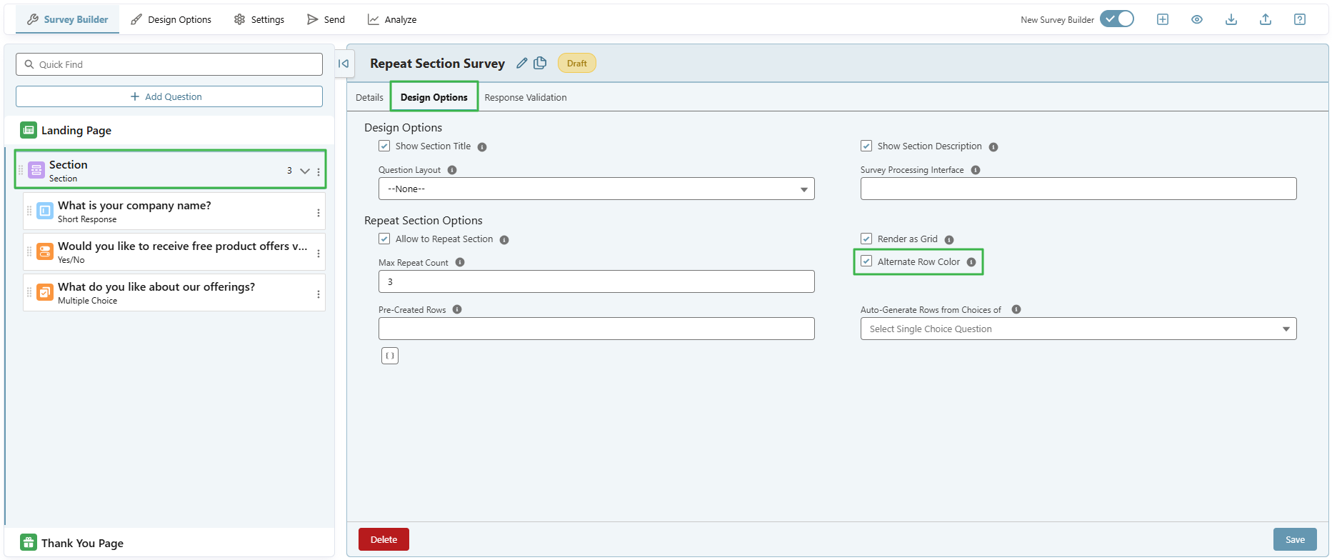 Allow to Repeat Section - SurveyVista
