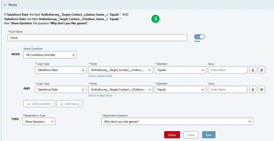 Use case of ‘Show Rule’ dependency with Logic Type ‘Salesforce Data’