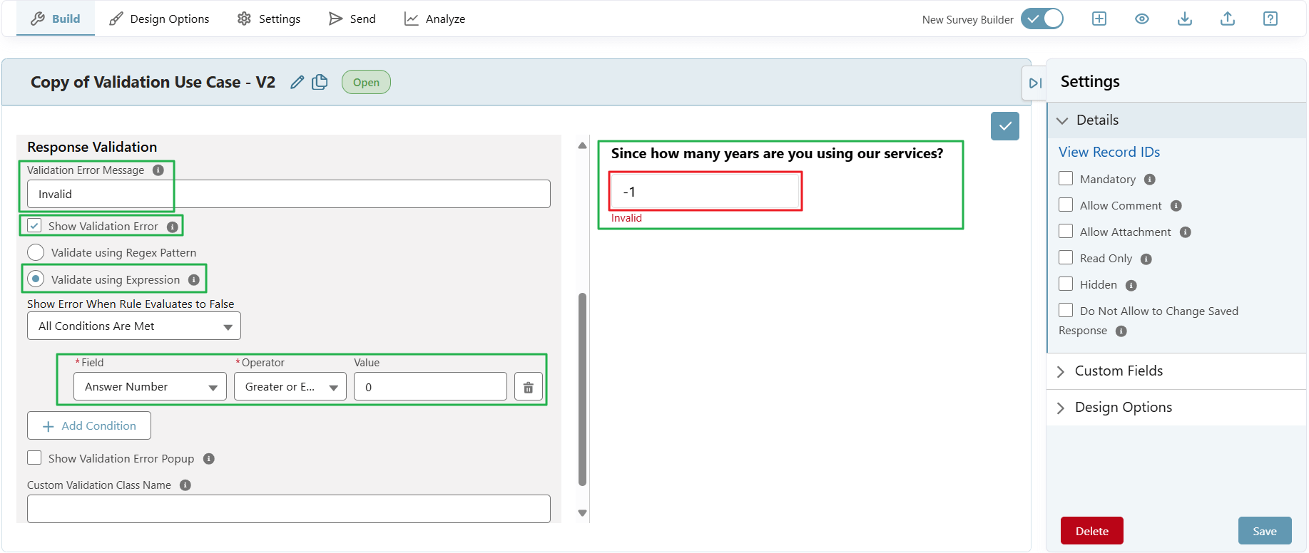 Configure Question Response Validation - SurveyVista