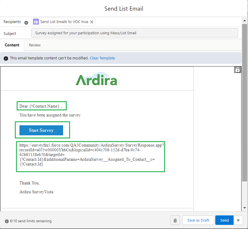 Send Survey Using Salesforce Mass/List Email - SurveyVista